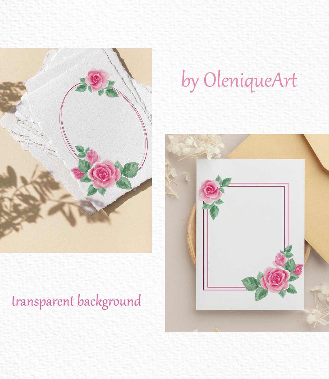 Pink Roses Frame, Watercolor Floral Frame, Watercolor Blush Roses ...