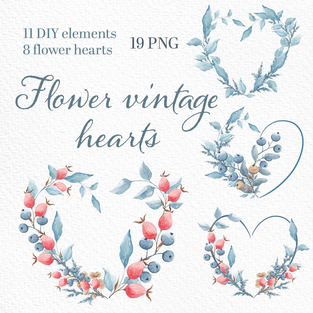 Heart Wreath, Floral Clipart, Floral Valentines Botanical Frame ...