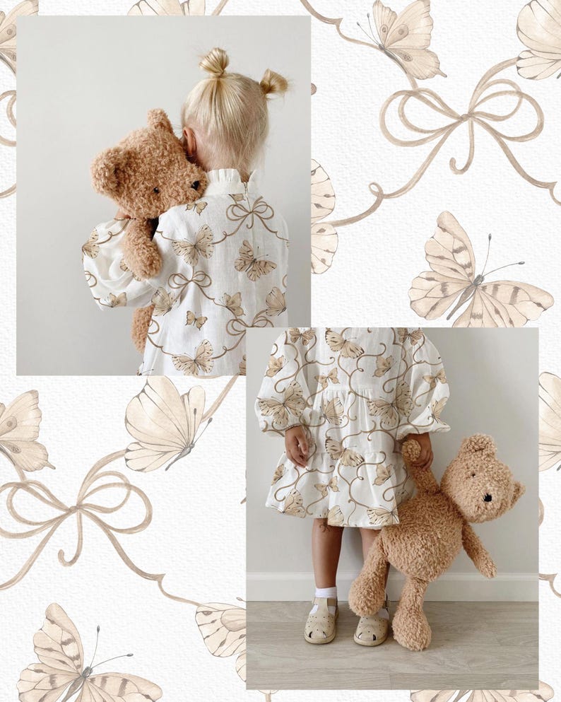 Watercolor Butterflies Seamless Pattern, Delicate Beige Brown Print (2 ...