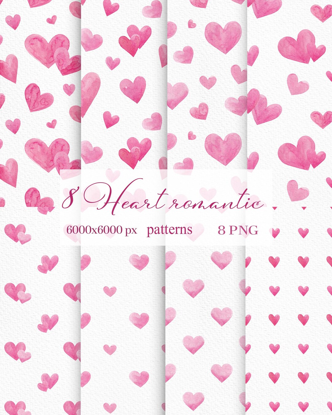 Valentine Hearts Seamless Patterns: Pink Watercolor Heart Digital Paper ...