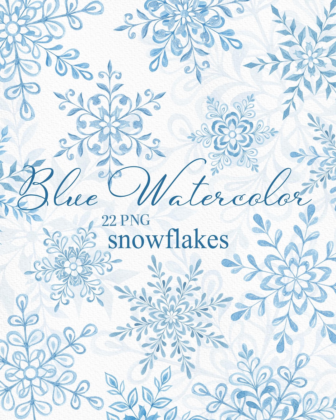 Watercolour Blue Snowflakes Clipart, Hand-painted Winter Snowflake Set ...