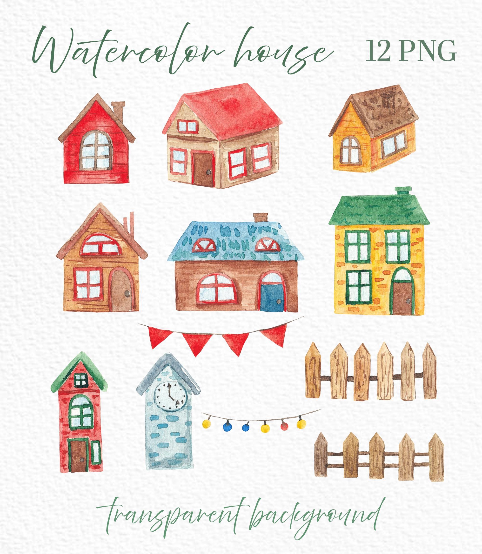 Watercolor Houses Clipart, Houses Clipart PNG, Street Clipart, Digital ...