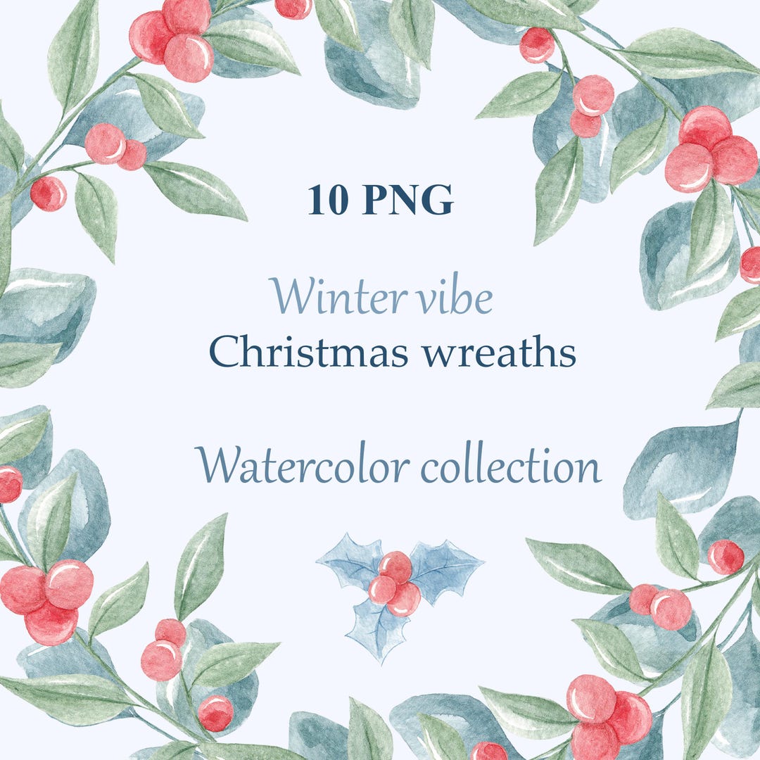 Christmas, Branches, Clipart, Watercolor, Winter, Red Berries, Wreath ...