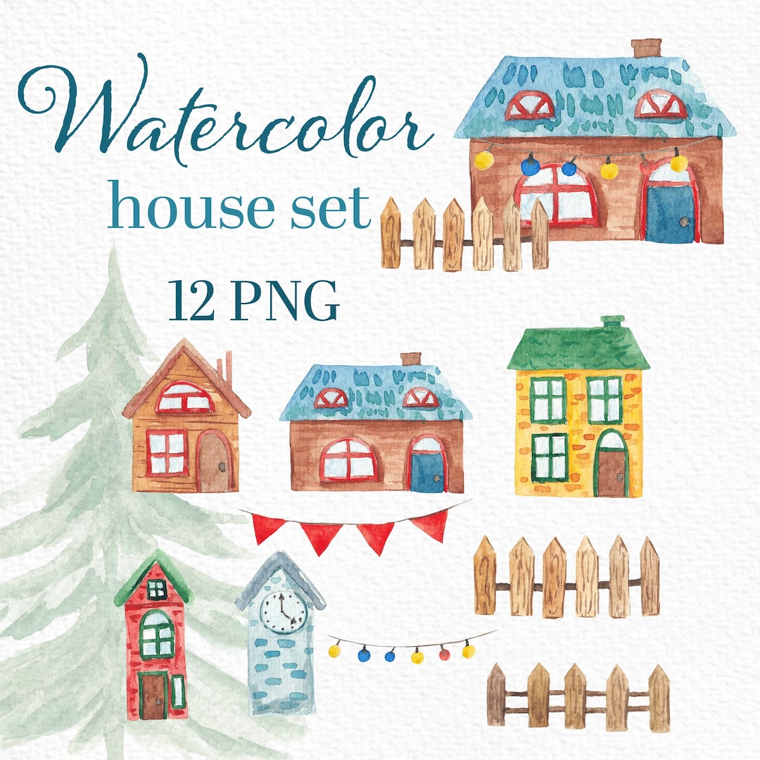 Watercolor Houses Clipart, Houses Clipart PNG, Street Clipart, Digital ...