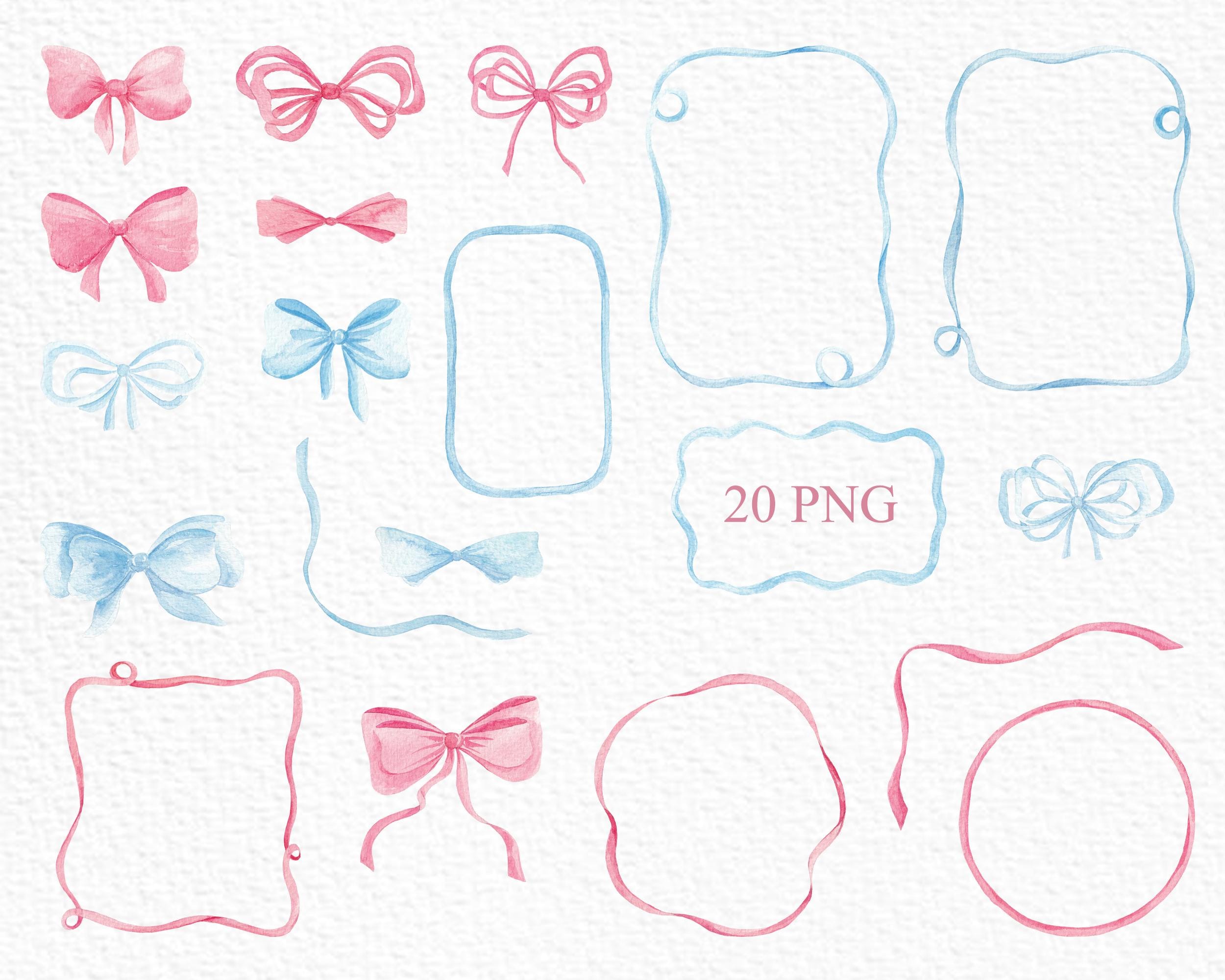 Coquette Bow Frame Clipart, Watercolor Pink Bow Frames, Vintage Ribbon ...