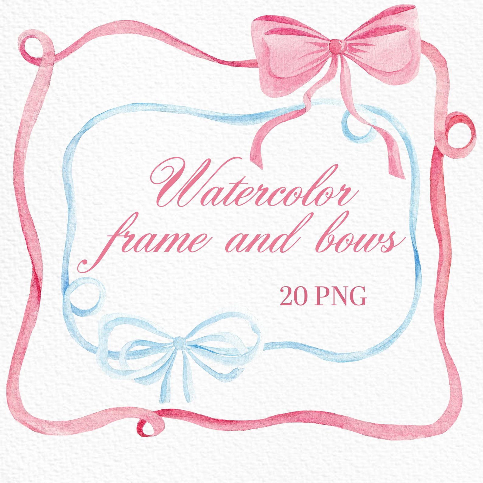 Coquette Bow Frame Clipart, Watercolor Pink Bow Frames, Vintage Ribbon ...