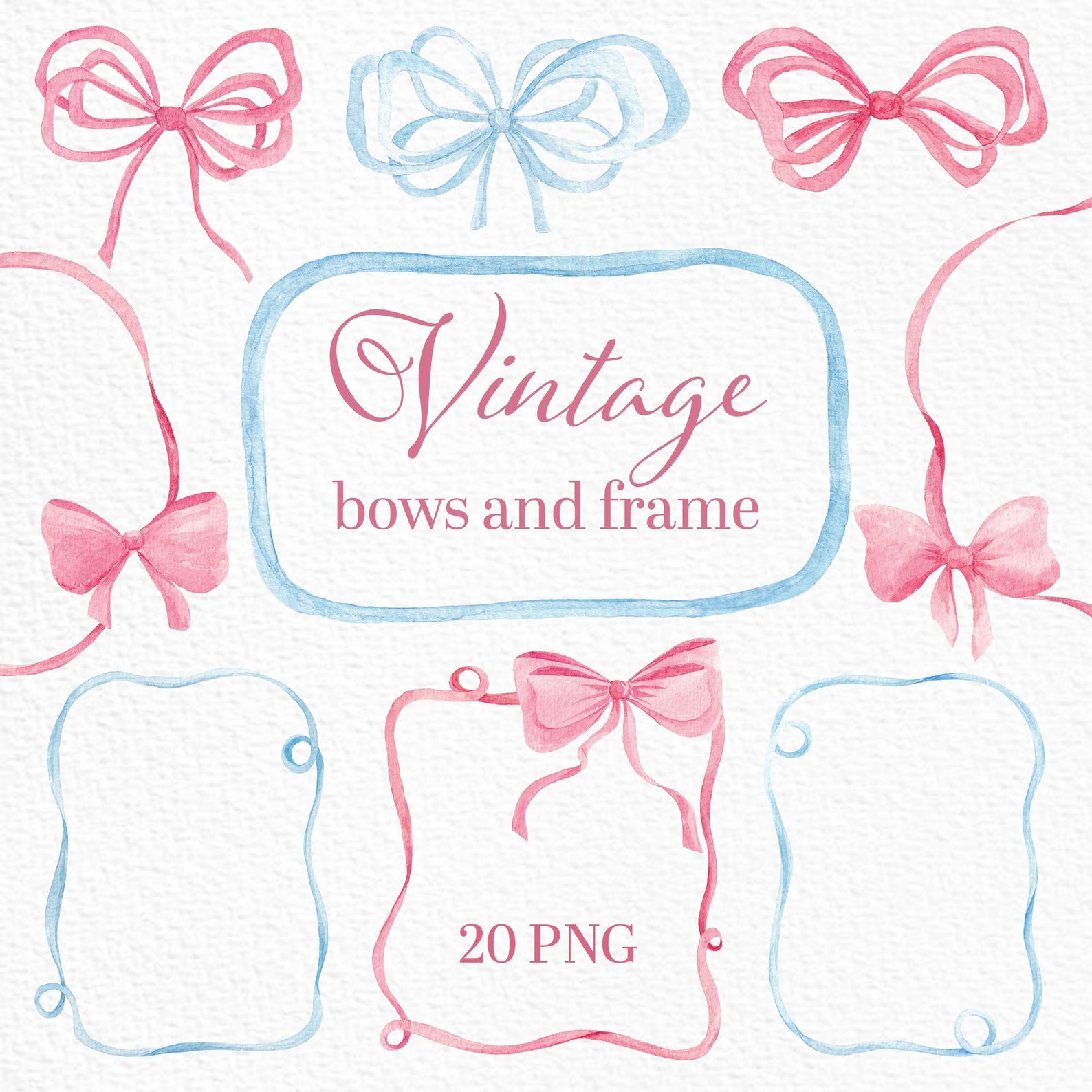 Coquette Bow Frame Clipart, Watercolor Pink Bow Frames, Vintage Ribbon ...