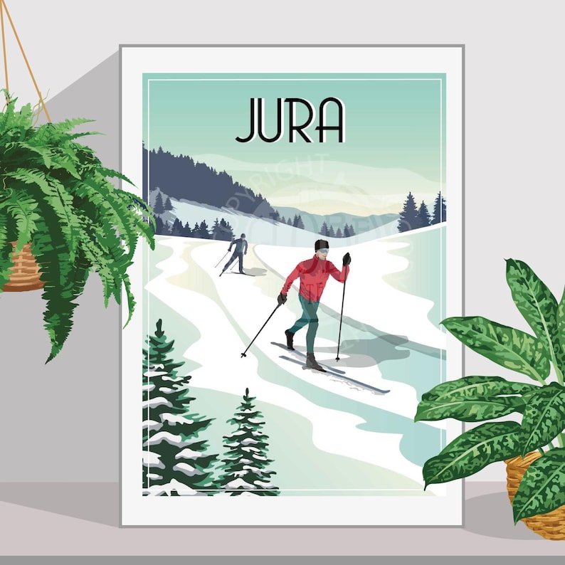 Affiche Jura , poster Jura, souvenirJura, cadeau Jura, ski, neige ...