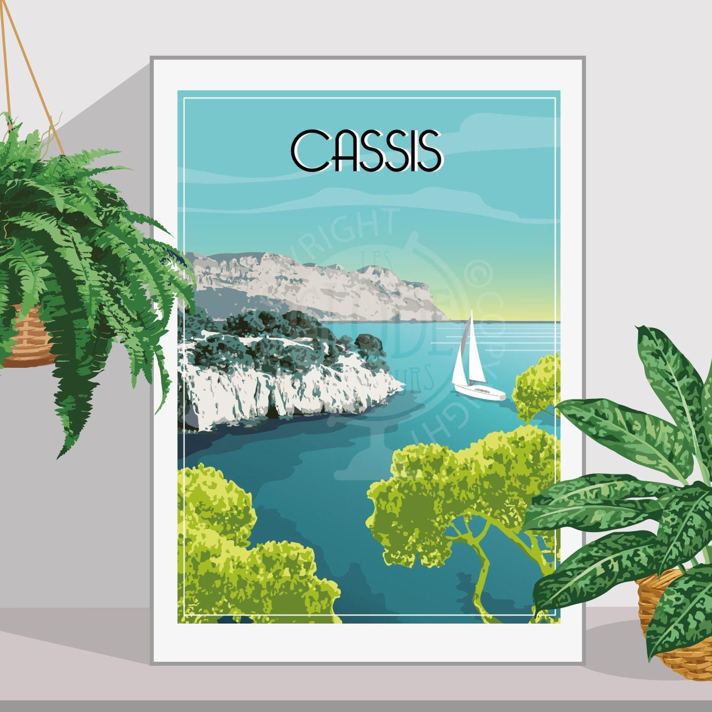 Affiche Cassis, les Calanques, poster ville de france, poster Cassis ...