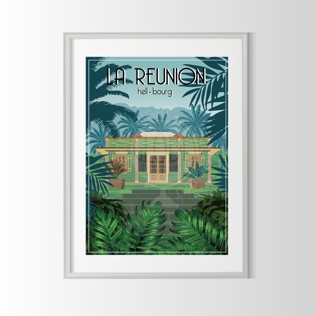 Affiche Réunion, poster Réunion, souvenir Réunion, affiche Hell-bourg ...