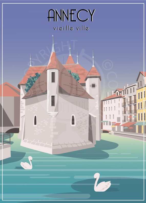 Pen & Ink Illustration Poster City Annecy Art & Collectibles etna.com.pe