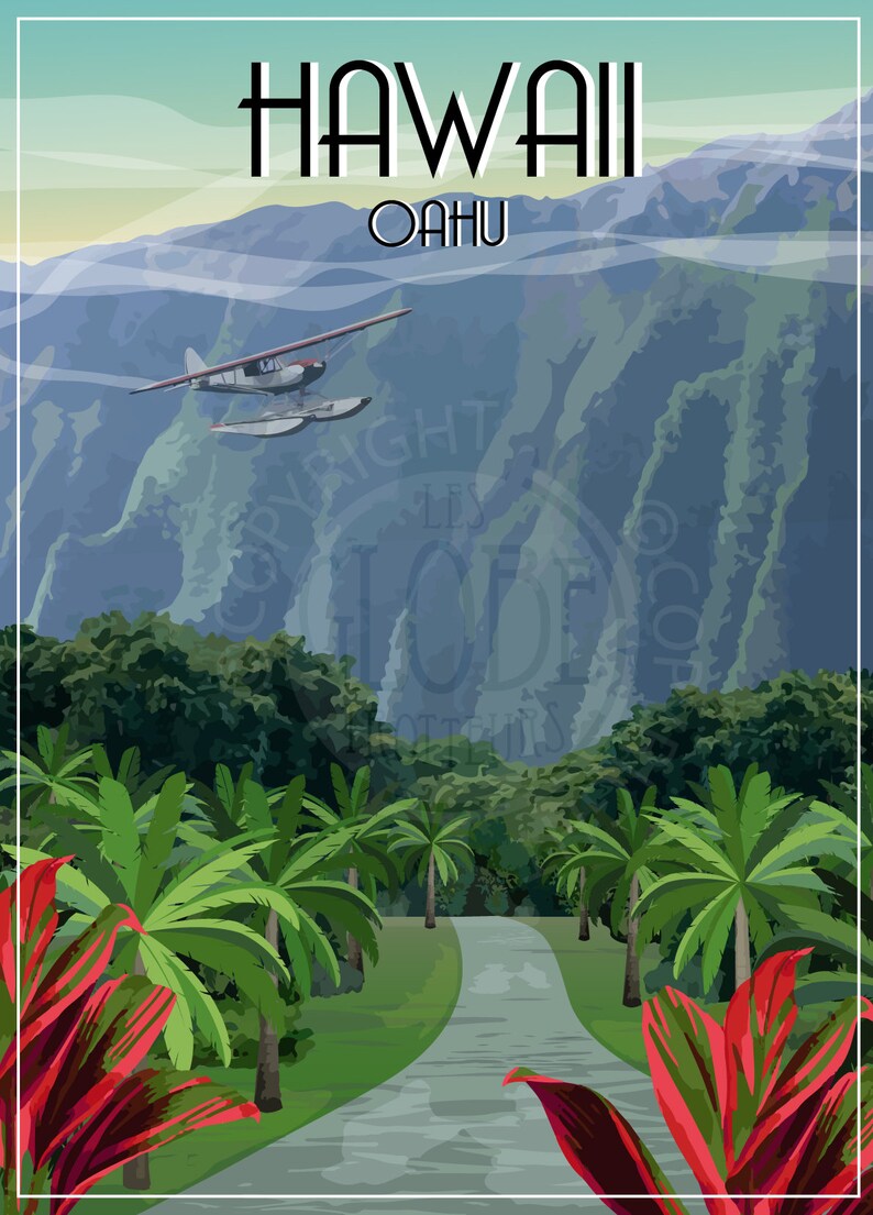 Hawaii Poster, Hawaii Souvenir, Vintage Poster, Oahu Poster, Hawaii ...