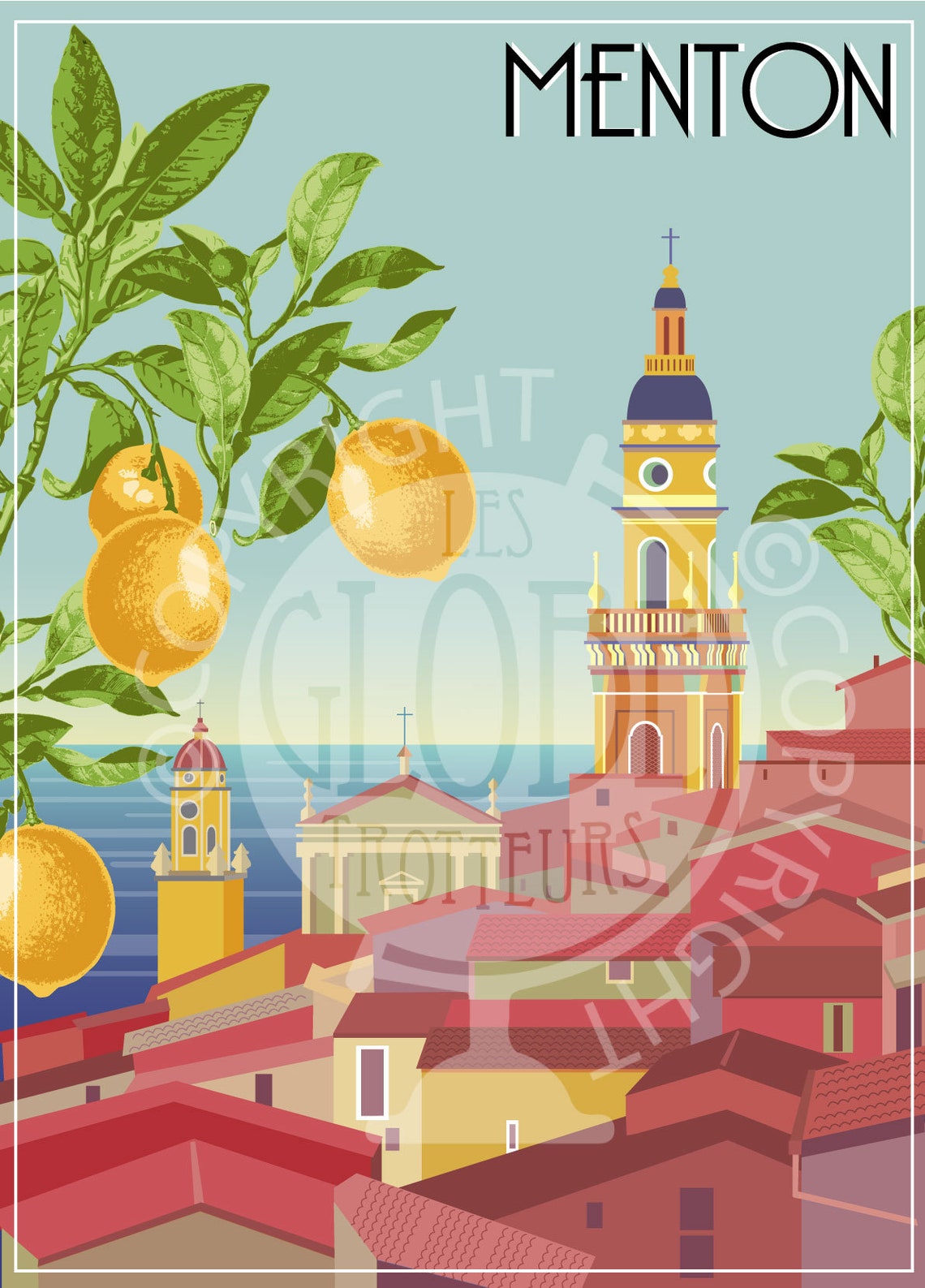 Affiche Menton, poster ville de france, poster Menton, affiche ville de ...