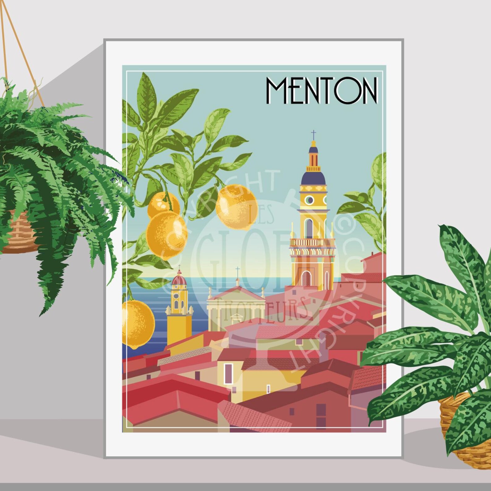 Affiche Menton, poster ville de france, poster Menton, affiche ville de ...