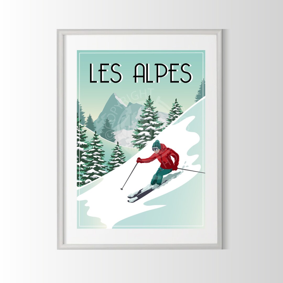 Alps Poster, Alps Poster, Alps Souvenir, Alps Gift, Ski, Snow, France ...