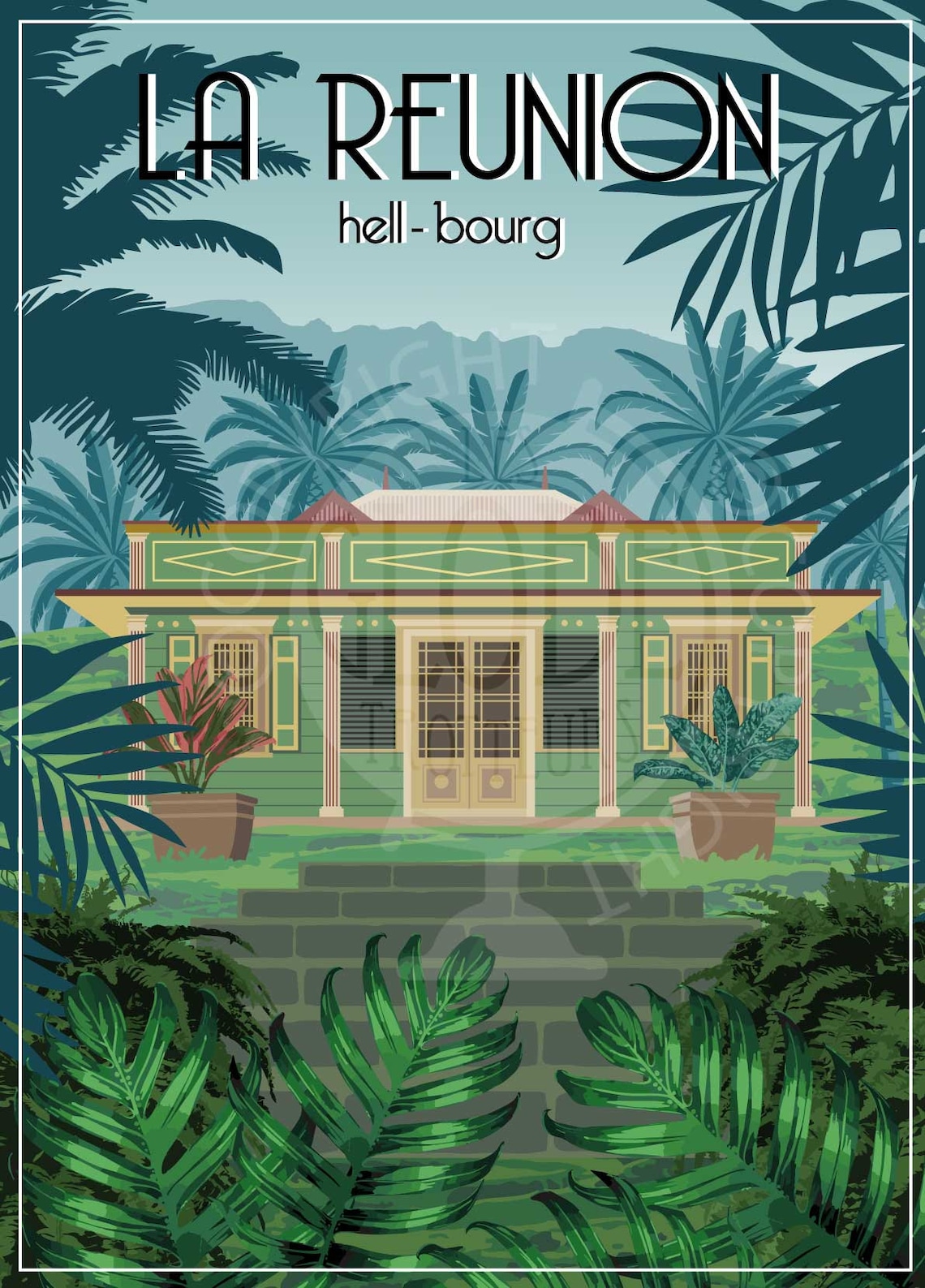 Affiche Réunion, poster Réunion, souvenir Réunion, affiche Hell-bourg ...