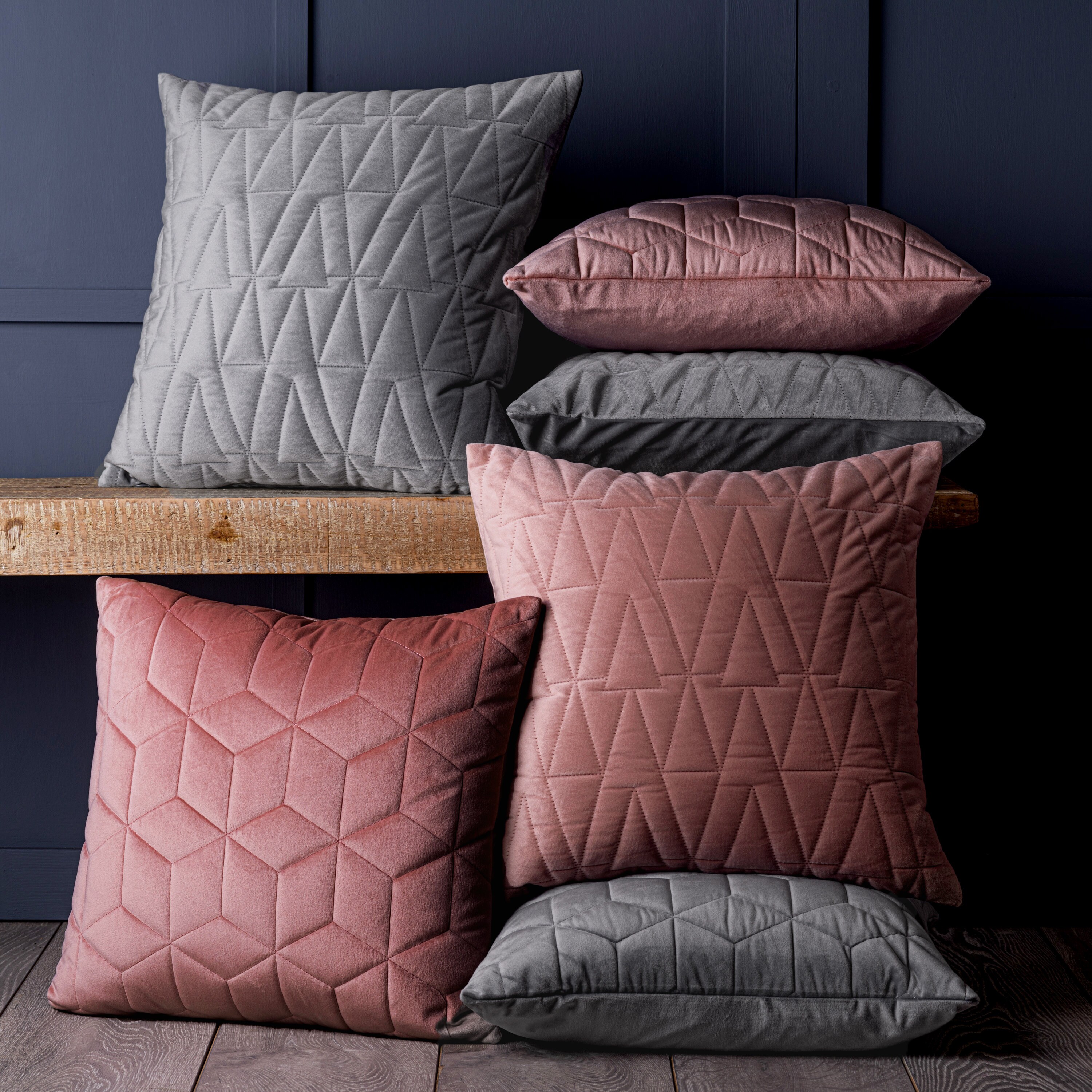Set of 6 Quilted Luxury Super Soft Velvet Geometric & Scandinavian ...