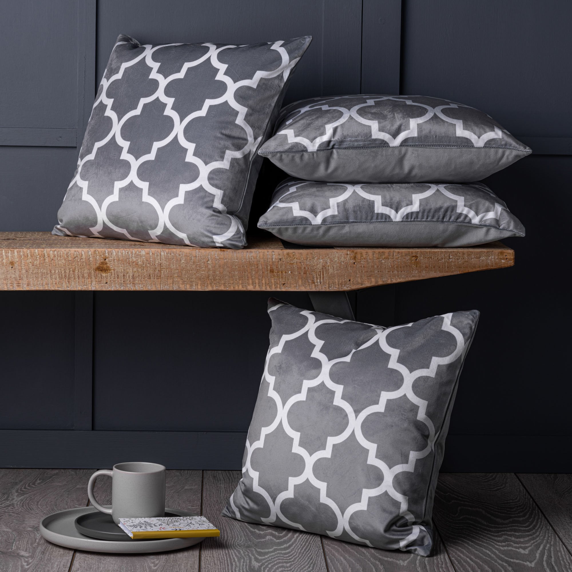 Set of 4 Orange & Grey Geometric 18 Inch Cushion Covers Beautiful Super ...