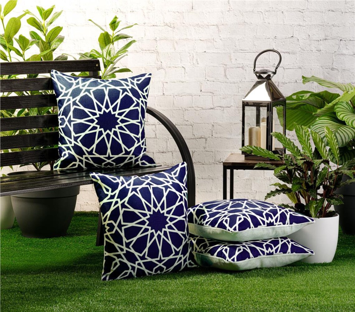 4 Pack Waterproof Garden Cushion Covers Moorish Star Geometric Design ...