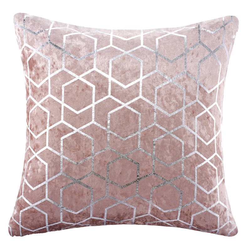 Metallic Geometric Cushion Cover in Luxury Crushed Velvet With Silver ...