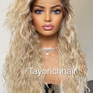Mixed Blonde Curly Synthetic Lace Frontal Wig With Dark Roots ...