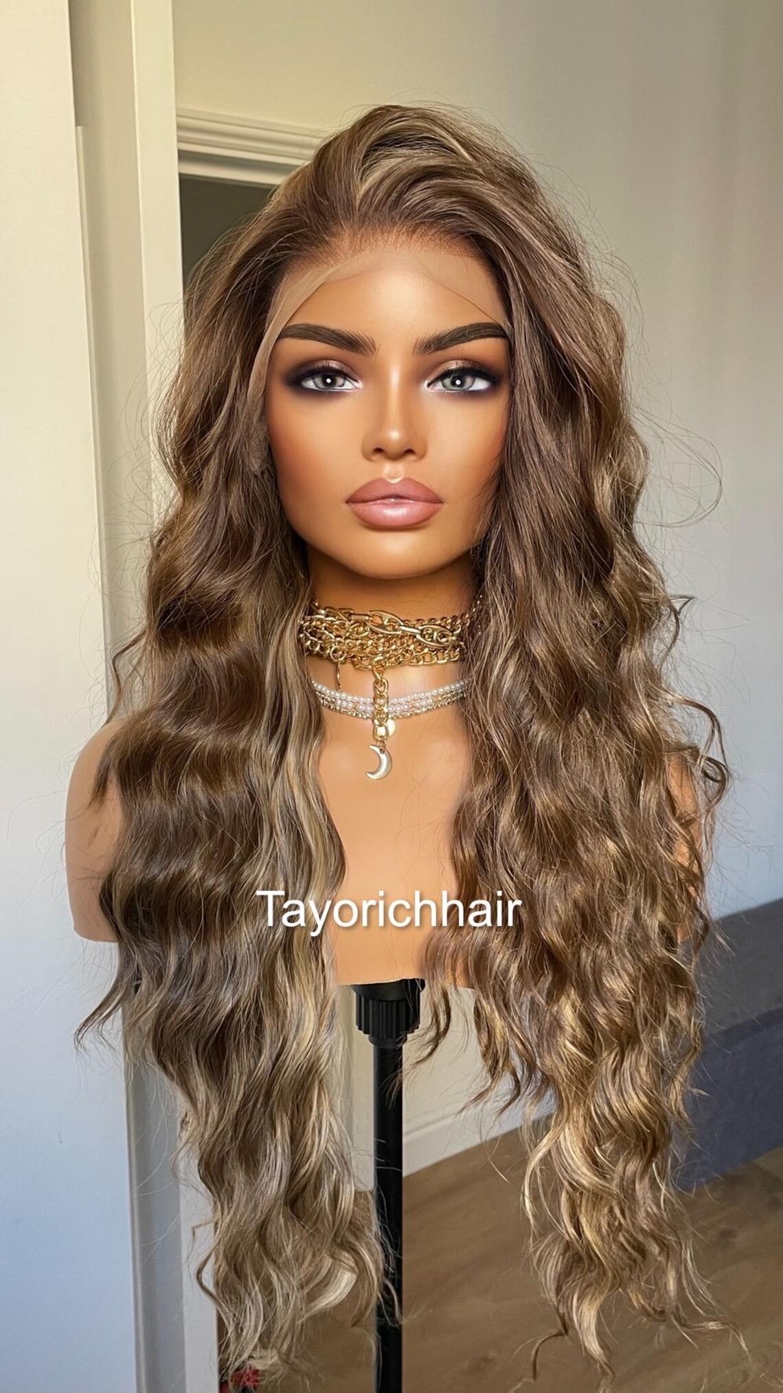 Brown Wavy Lace Front Wigs; Blonde Highlights, Free Part - Etsy