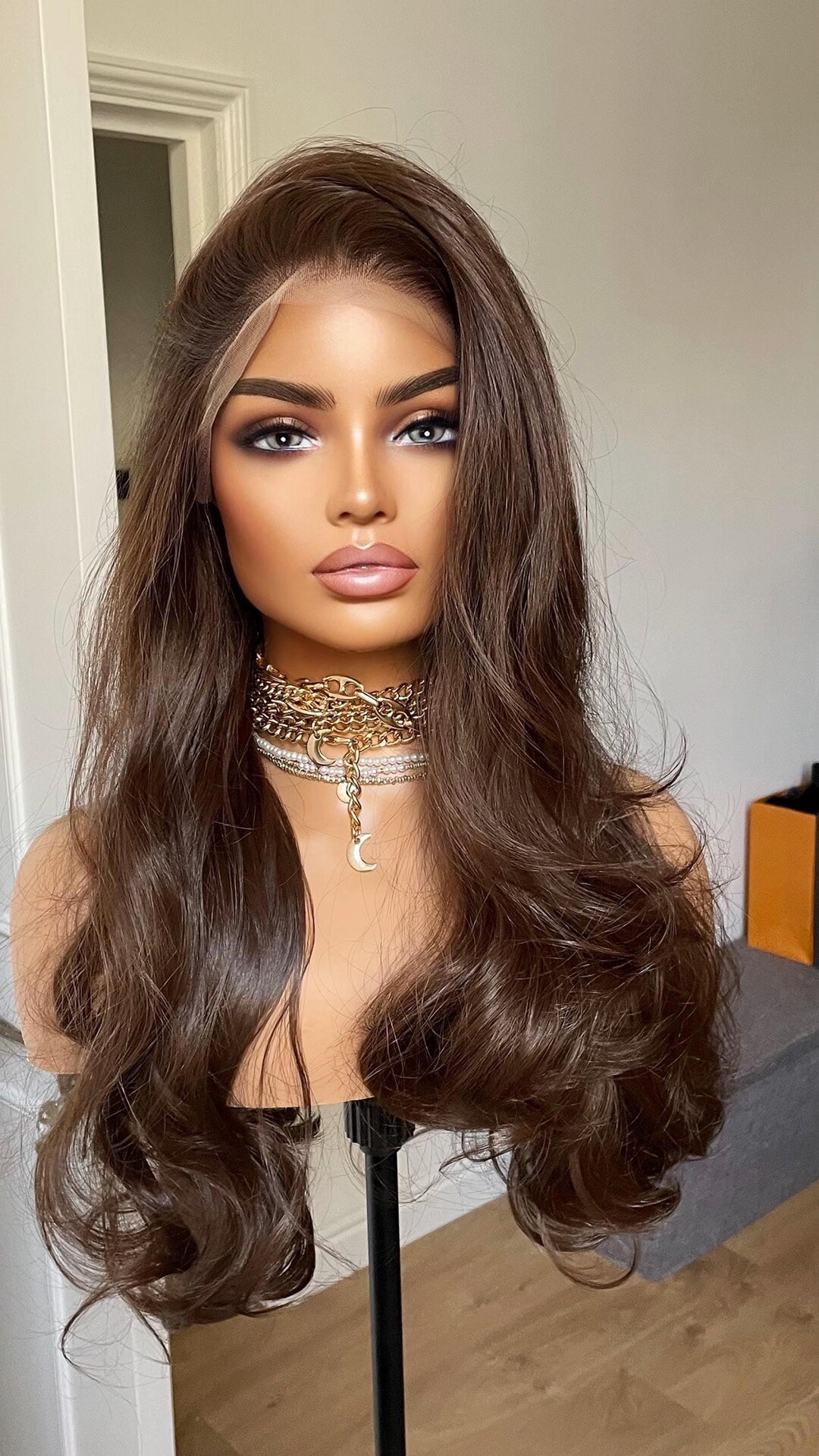 Chocolate Brown Wavy Hair Synthetic Wig/ Free Part Heat Resistant ...