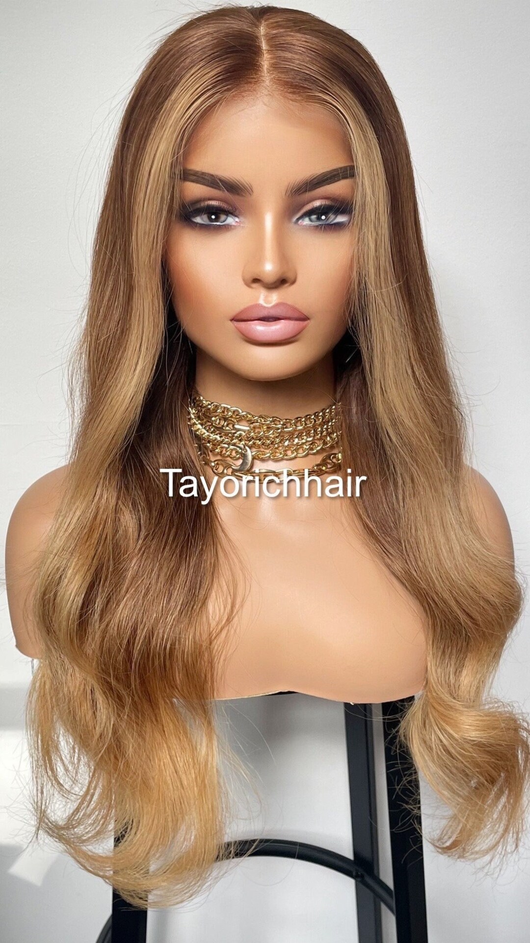 Mixed Dark Honey Blonde Human Hair Wig With Money Piece/ 22 Inches Real ...
