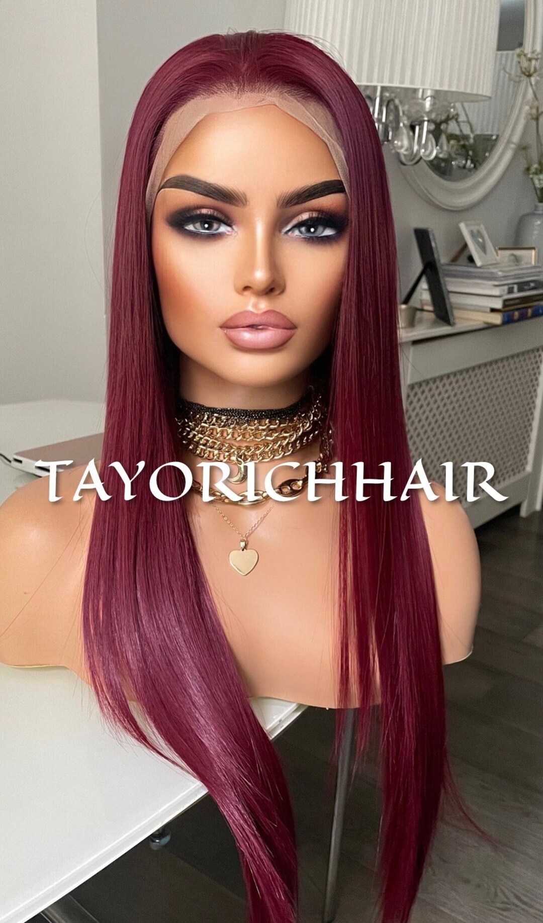 Burgundy Cherry Straight Synthetic Lace Front Wig/ 13x6 Lace Wig ...