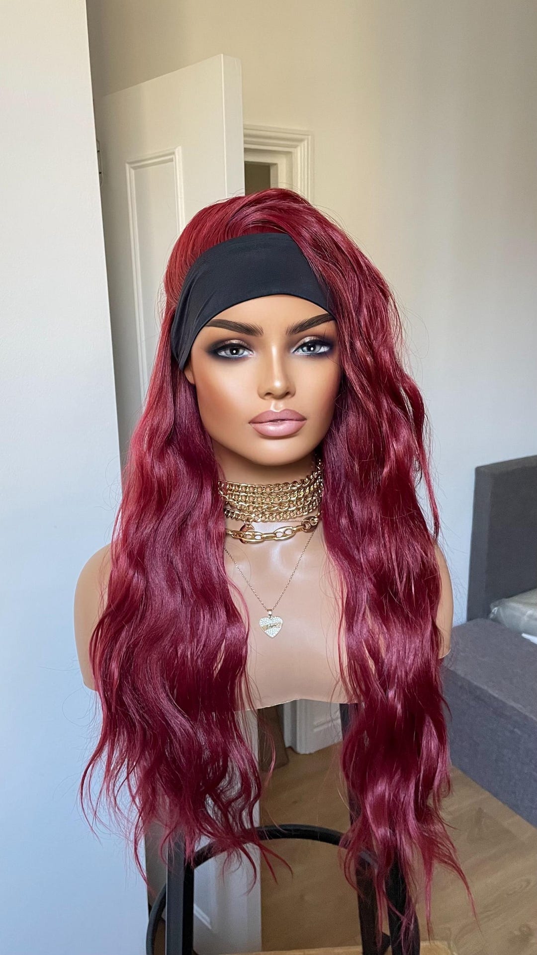 Red Ponytail Wig for Gym Running Workout Dark Red Wig With Head Band ...