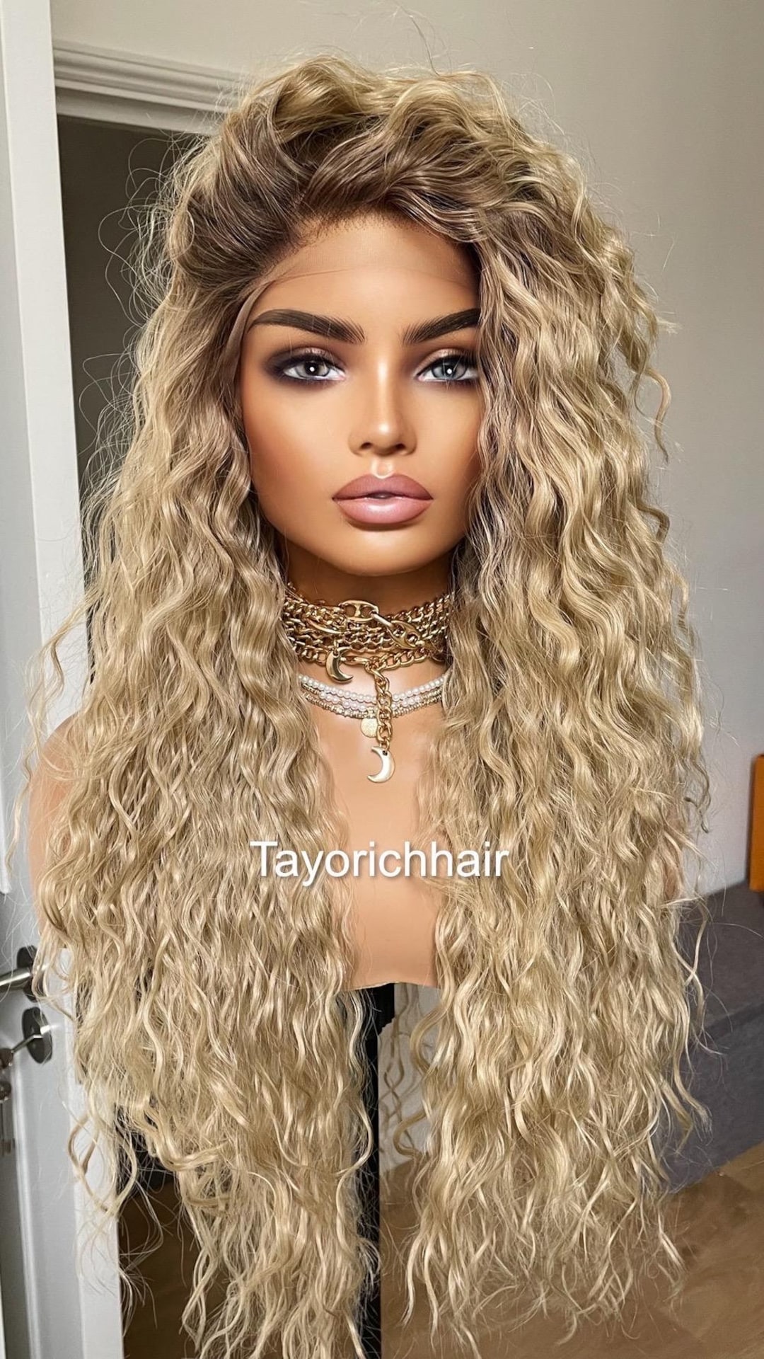 Rooted Ash Blonde Beach Waves Lace Wig/long Curly Hair Wig/ Heat Safe Synthetic Wigs by ...