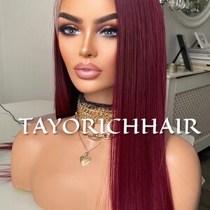 Dark Red Straight Synthetic Lace Front Wig/ 13x6 Lace Wig/ Winter Fall ...