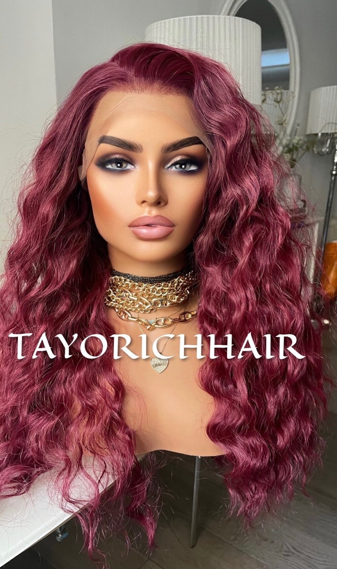 Spanish Curls Lace Front Synthetic Wig for Exotic Women/ Burgundy Curly ...