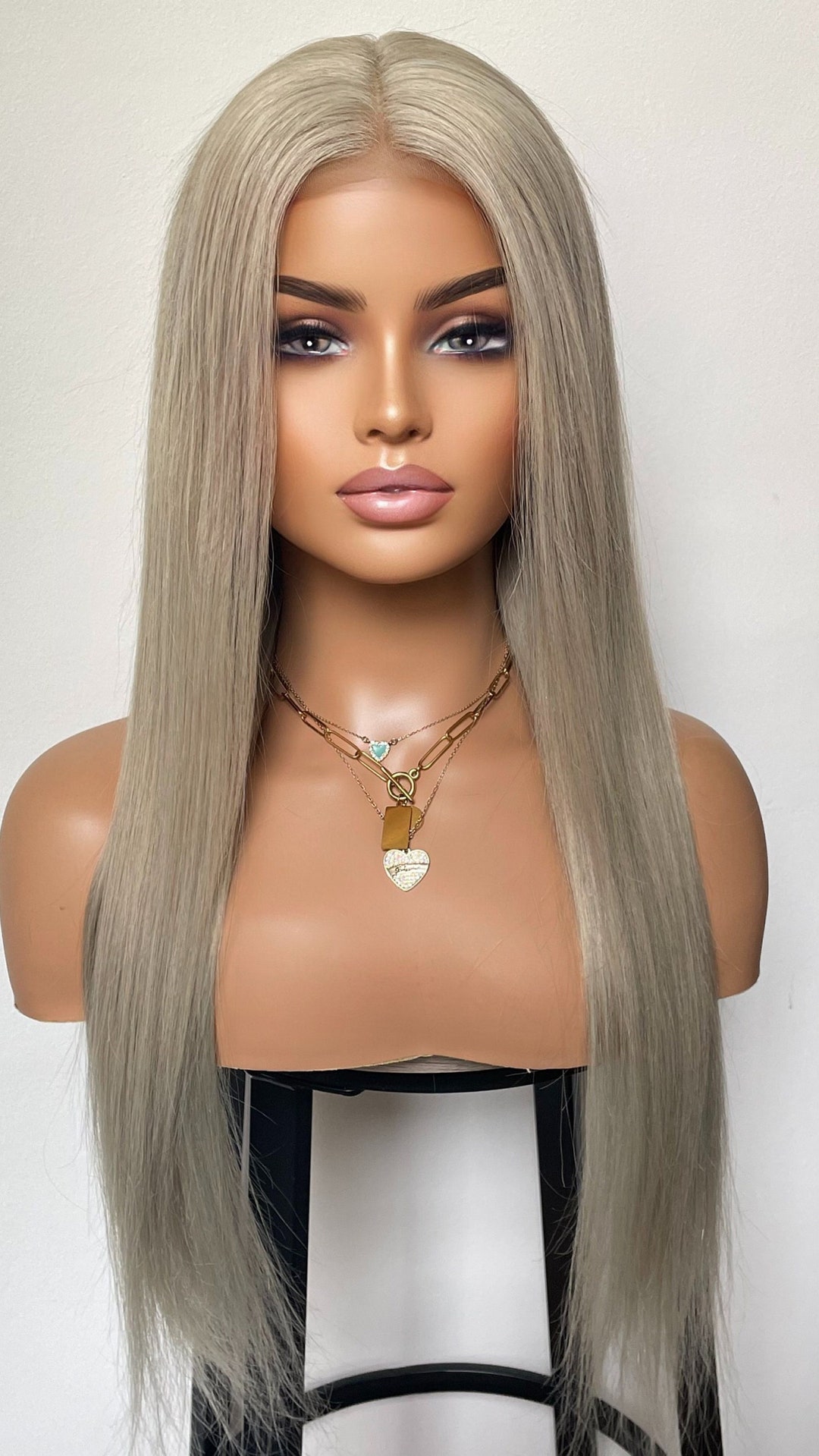 Ash Grey Human Hair Long Straight Lace Front Wig 13x4 Lace - Etsy