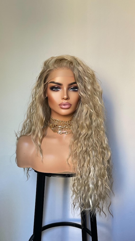 Curly Blonde Lace Front Wig With Streaks light Weight Wig for Daily Wear Big Blonde Full Curly Synthetic Lace Wig Party Wigs Etsy UK