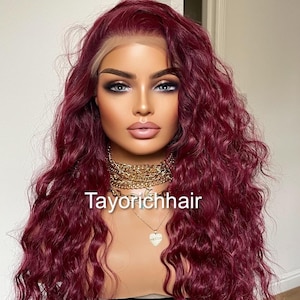 Ruby Burgundy Synthetic Lace Wig/ Curly Exotic Wig/ Soft Hair Wigs for ...