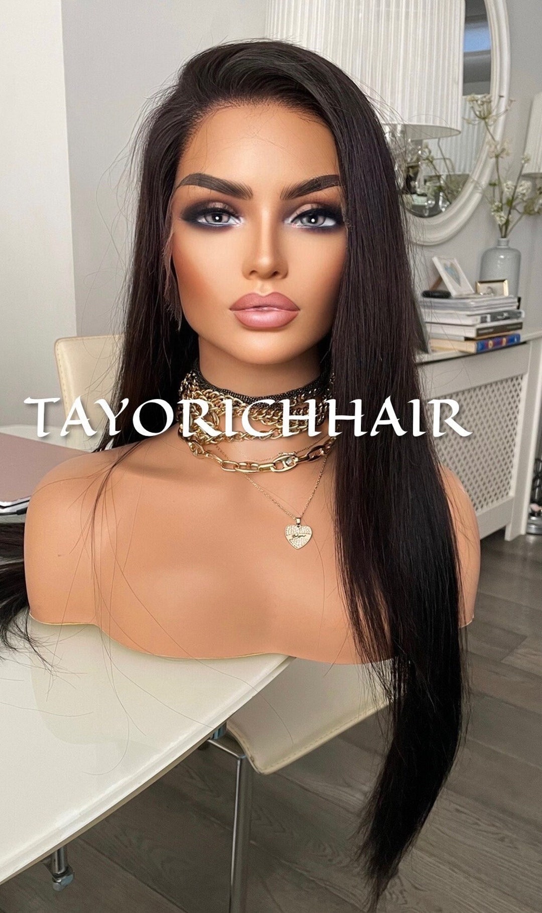 Black HD Lace Front Wig 13X4 Human Hair Wig / Natural Straight Texture ...