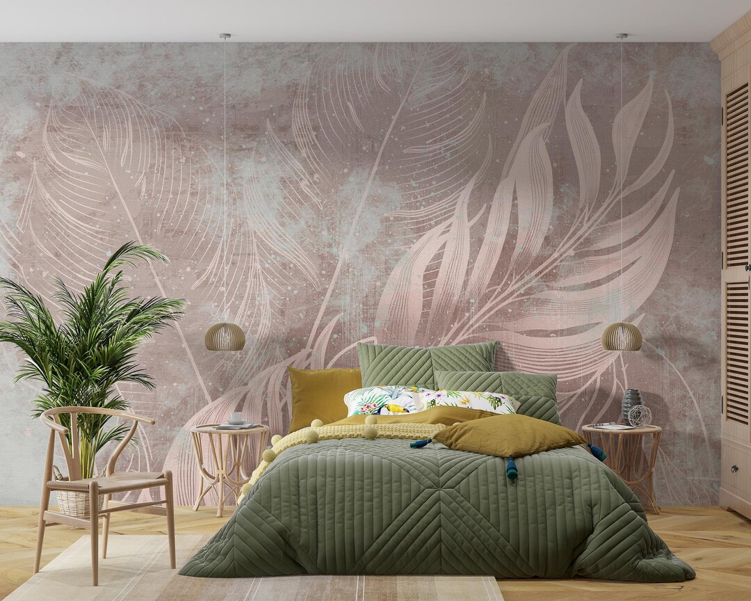 Wallpaper of Feathers in Powder Color, Wallpaper for Living Room ...