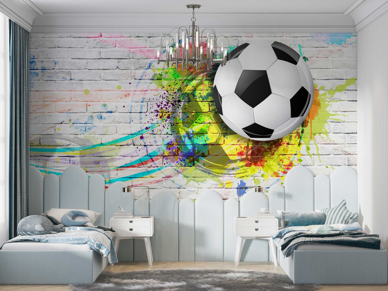 Football Wallpaper Colored Splash Brick Mural Kid's Room Decoration - Etsy