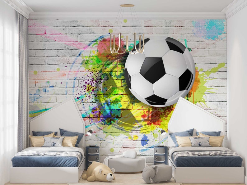 Football Wallpaper Colored Splash Brick Mural Kid's Room Decoration - Etsy