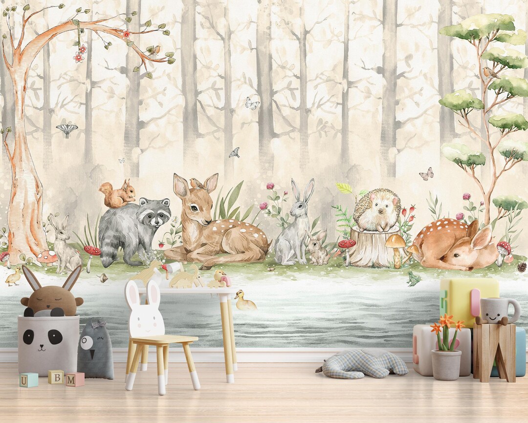 Wallpaper With Forest Animals Resting by the River, High-quality Eye ...