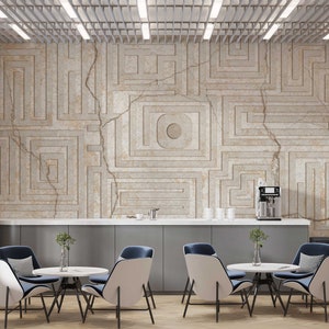 Classic Greek Labyrinth Pattern on Marble Effect Wallpaper - Timeless ...