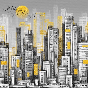Golden Moon Over Graphite City Silhouettes Wallpaper, Modern Cityscape ...