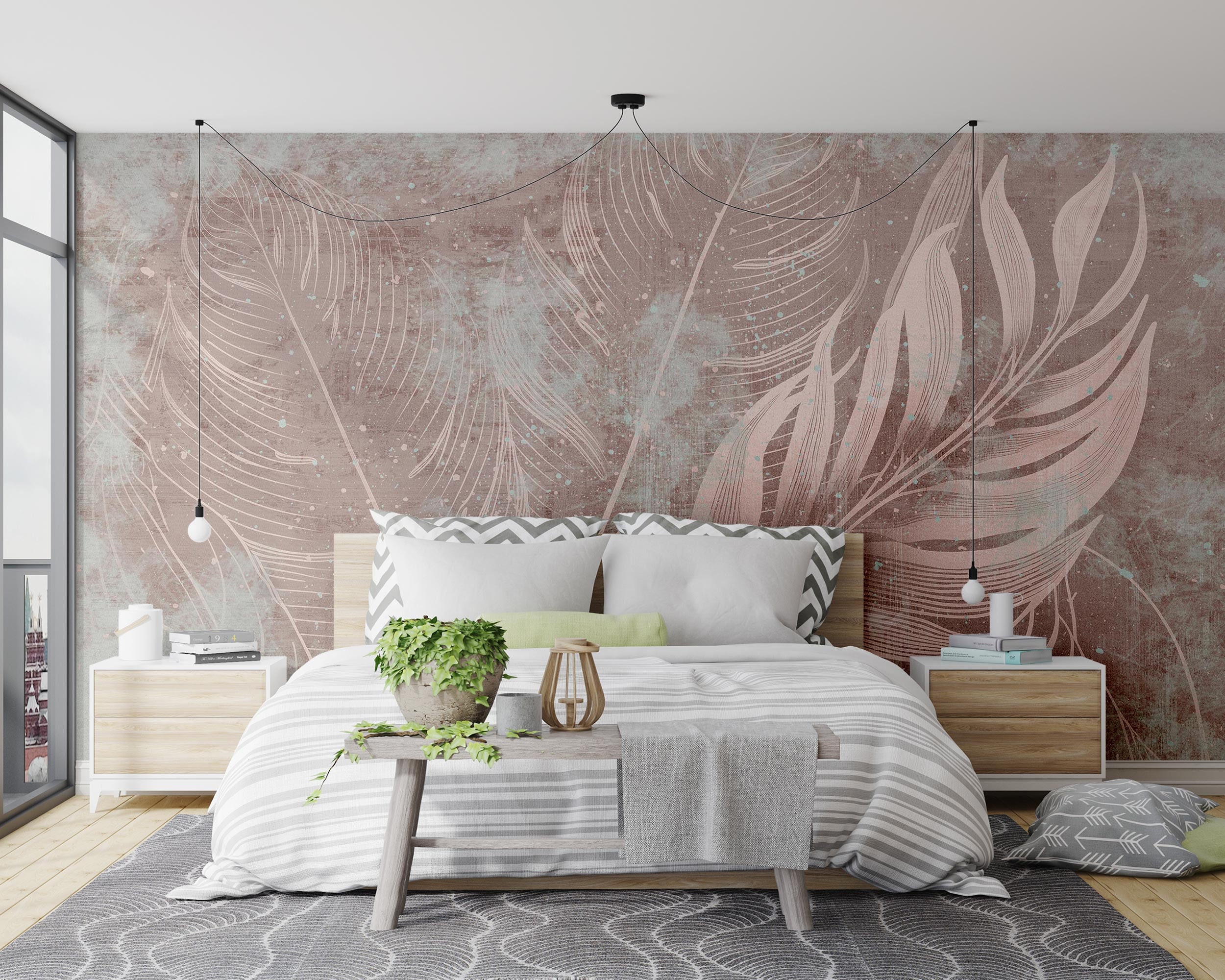 Wallpaper of Feathers in Powder Color, Wallpaper for Living Room ...