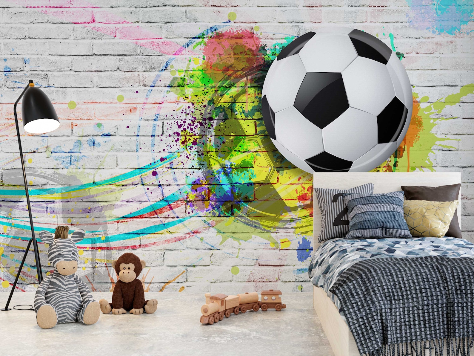 Football Wallpaper Colored Splash Brick Mural Kid's Room Decoration - Etsy