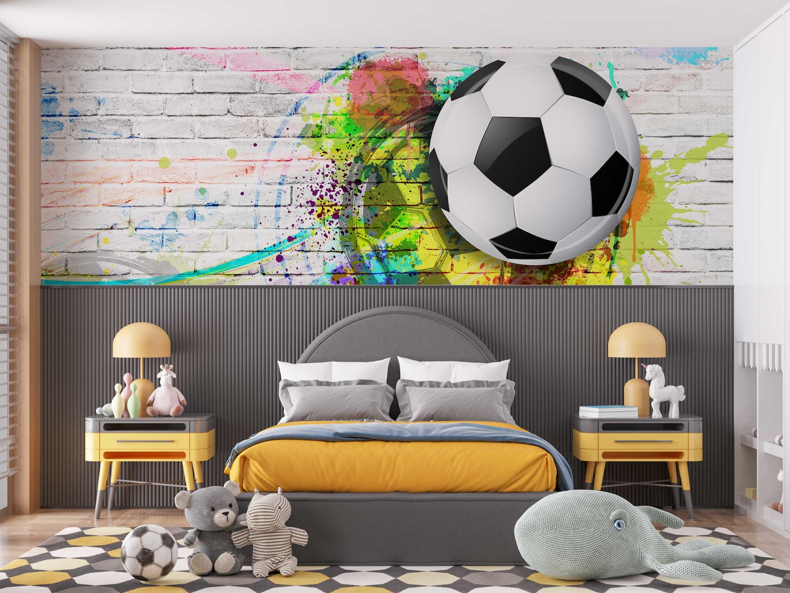Football Wallpaper Colored Splash Brick Mural Kid's Room Decoration - Etsy