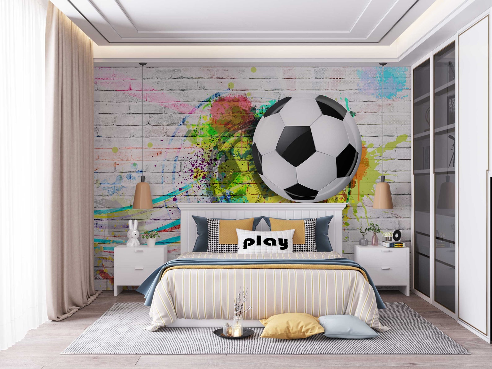Football Wallpaper Colored Splash Brick Mural Kid's Room Decoration - Etsy