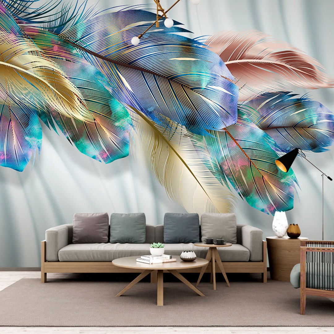 Colorful Feather Fantasy Wallpaper for Living Room and Bedroom Decor - Etsy