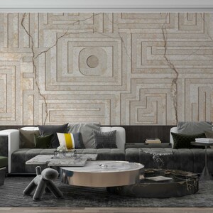 Classic Greek Labyrinth Pattern on Marble Effect Wallpaper - Timeless ...