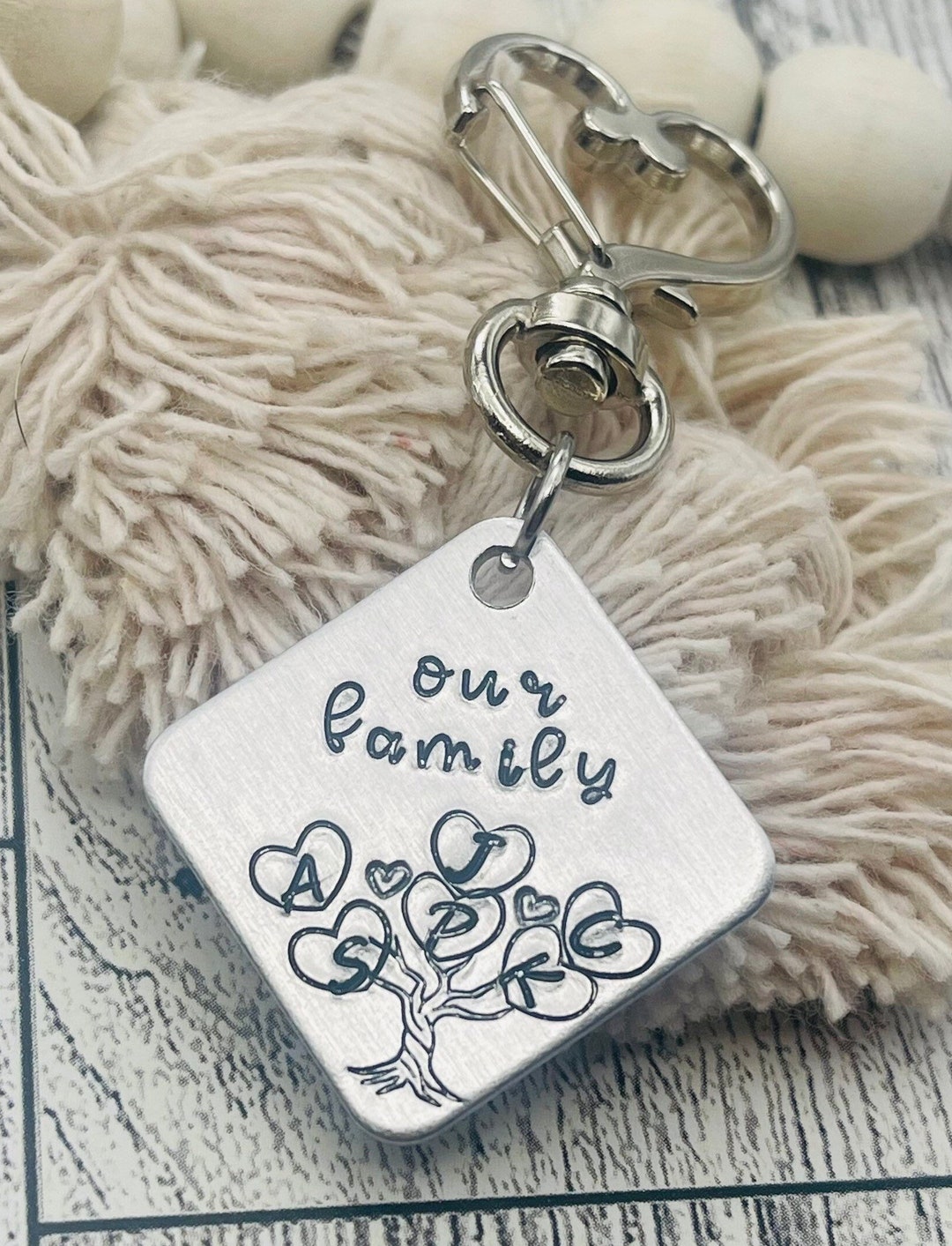 Custom Family Tree Keychain Aluminum Anniversary Gift 10 Year ...